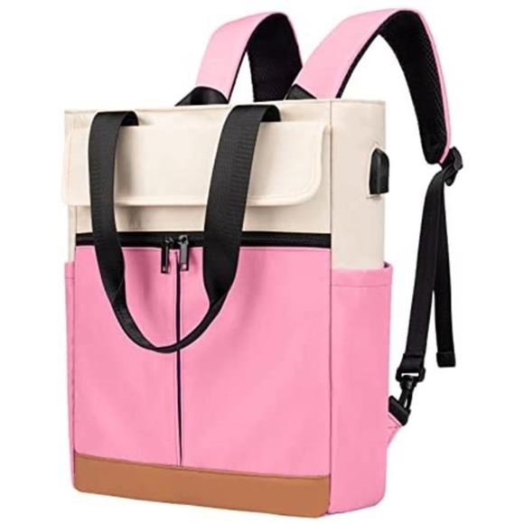 Bags | Women Convertible Tote Daypack Laptop Backpack Pink | Poshmark